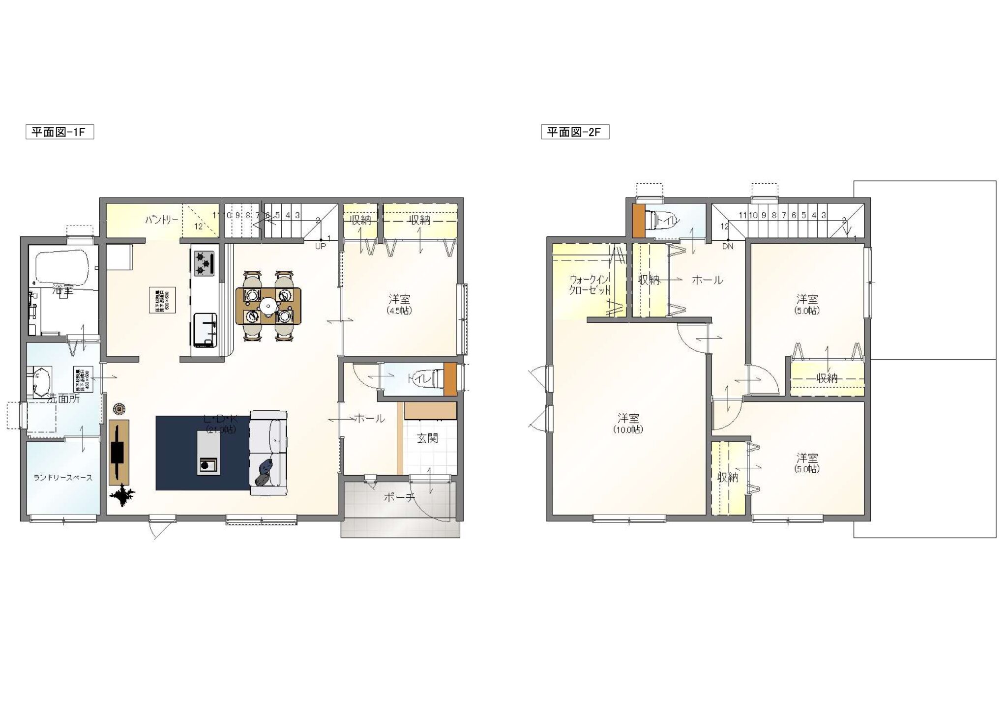 間取り・家づくりのシミュレーション|2階建て 4LDK+ランドリースペース+WIC 間口:南 10,010mm | 信越 1950万円 | 注文住宅・家を建てるなら一建設株式会社