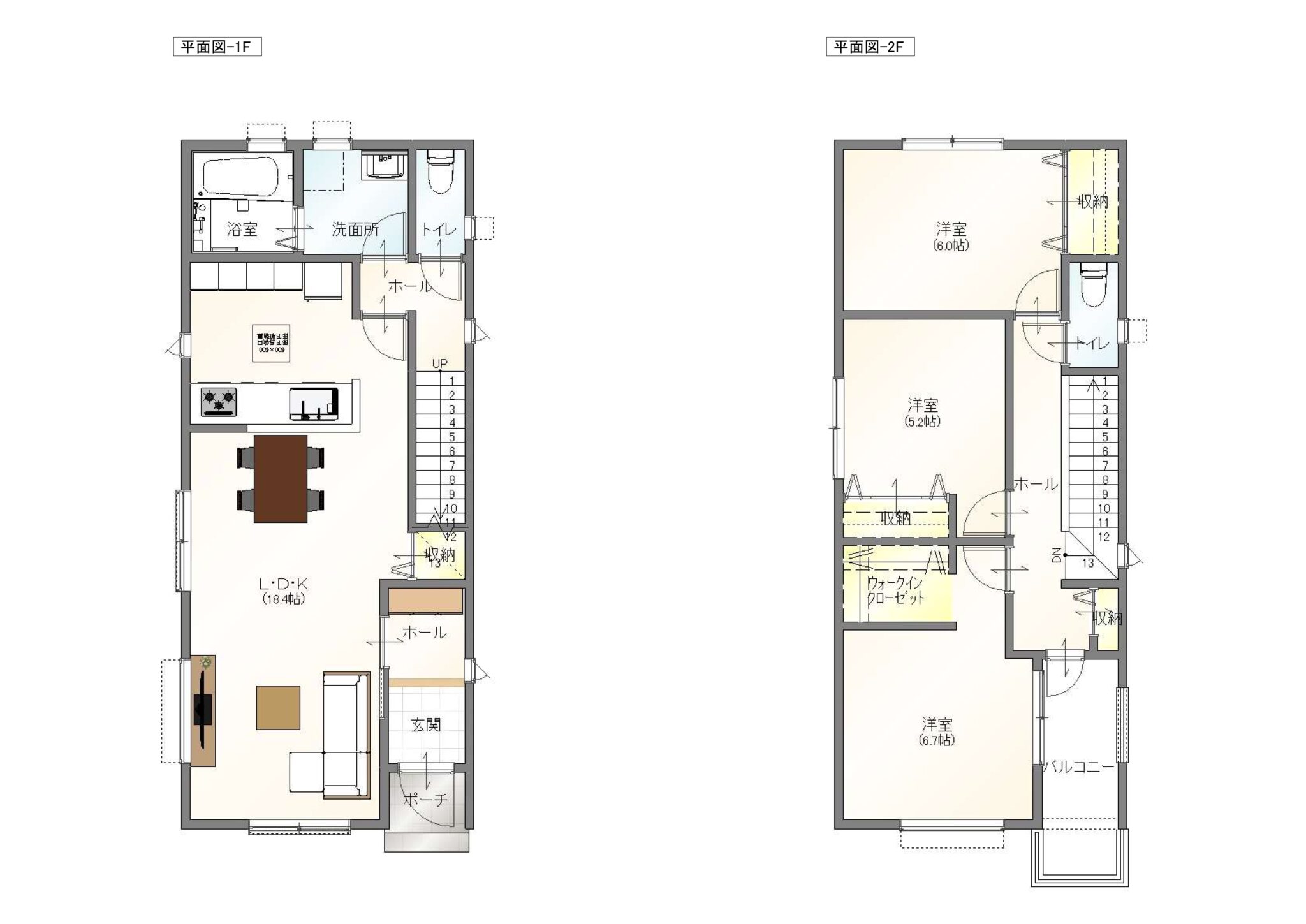 間取り・家づくりのシミュレーション|2階建て 3LDK 間口:南玄関 4,550mm | 東海 1580万円 | 注文住宅・家を建てるなら一建設株式会社