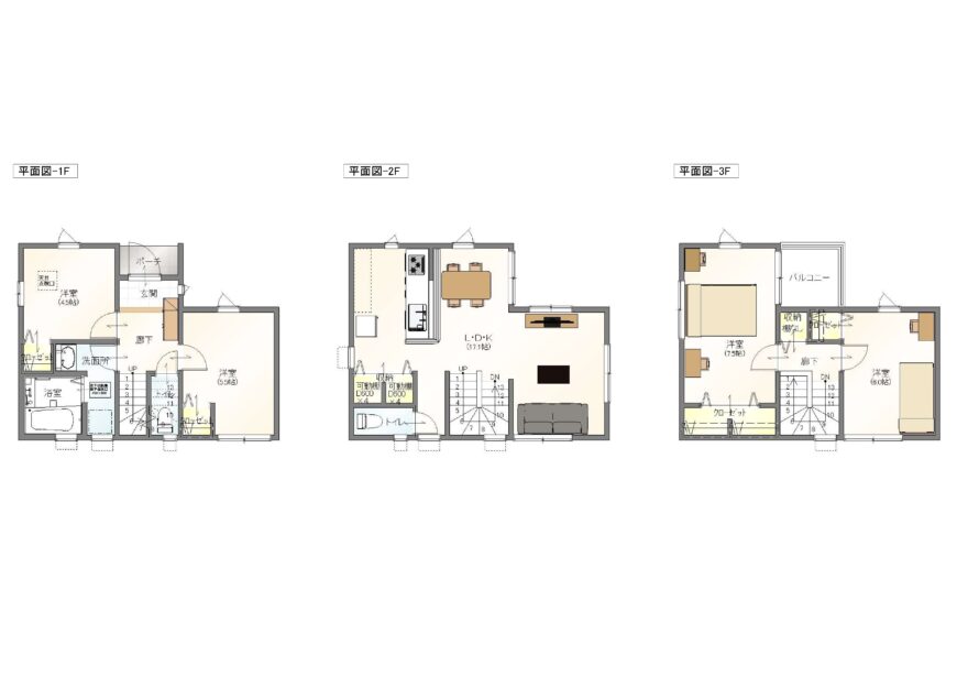 間取り・家づくりのシミュレーション|3階建て 4LDK 間口:北玄関 7,280mm | 東海 1770万円 | 注文住宅・家を建てるなら一建設株式会社